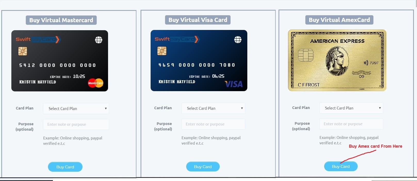 Virtual Amerecian Express card Buy | SwiftPayCard